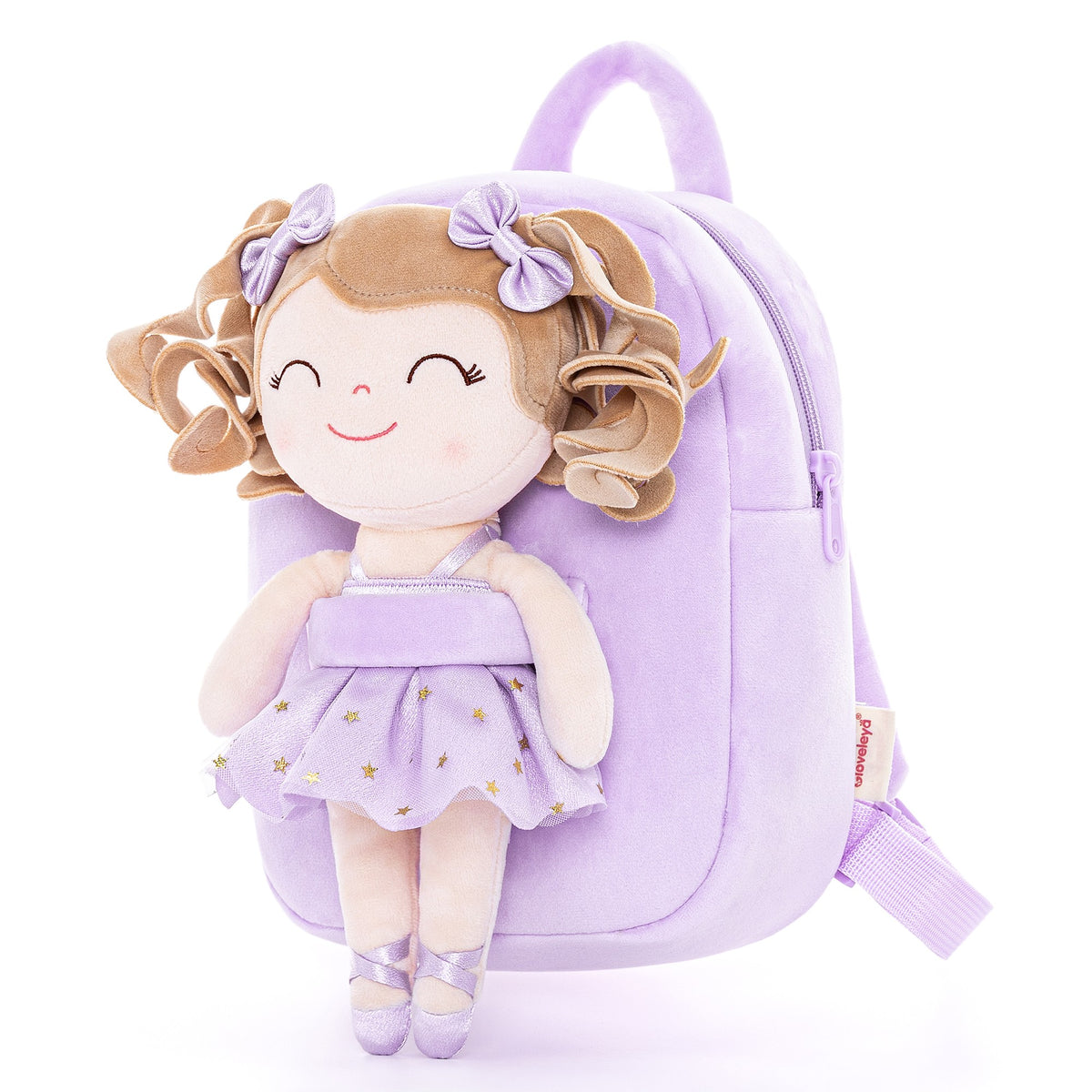 Personalized Backpacks Light Curly Girl Doll and Backpack Purple
